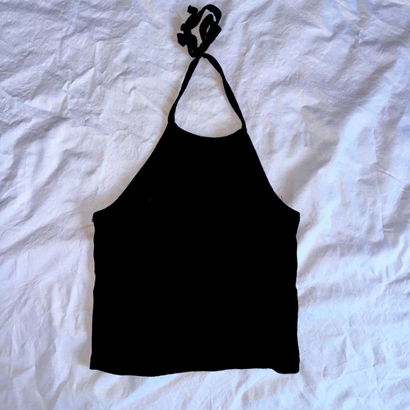 Active USA | Tops | Plain Black Tie Halter Top | Poshmark